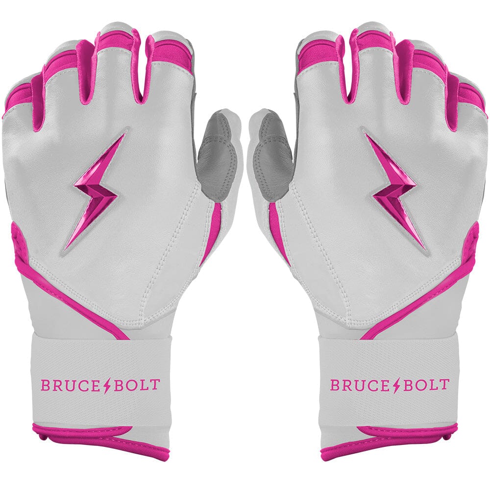 Pink and White Long Cuff Batting Gloves | CHROME Series – BRUCE BOLT