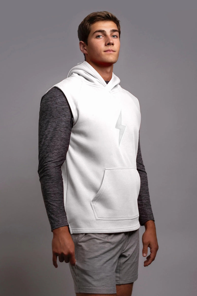 BOLT Sleeveless Hoodie - White/White Bolt – BRUCE BOLT