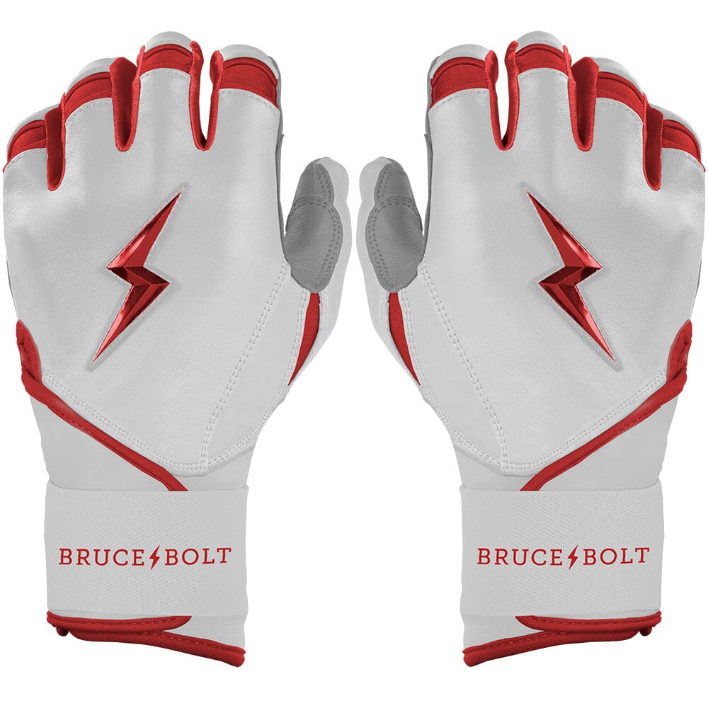 Red & White Batting Gloves | Long Cuff Batting Gloves – BRUCE BOLT